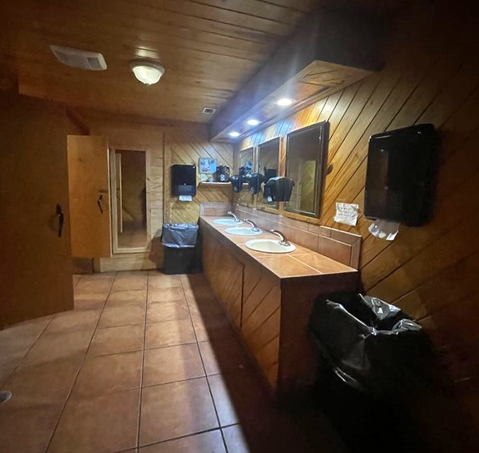 Even the restroom maintains the rustic wooden theme &ndash; a commitment to aesthetic consistency rarely seen outside of luxury hotels.