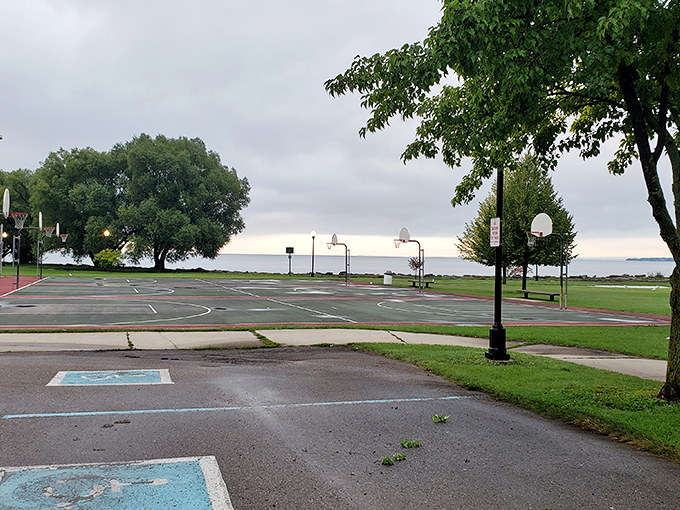 Bay View Park's basketball courts might be empty now, but imagine the pickup games with that Lake Huron backdrop&mdash;surely the most scenic free throws in Michigan.