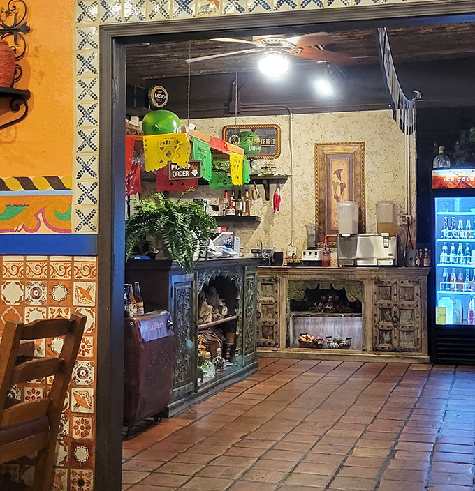 Even the beverage station gets the full decorative treatment, proving that at Rosa's, no detail is too small to merit attention.