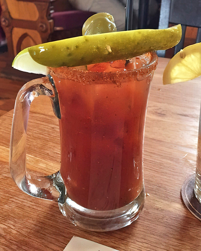 A Bloody Mary that's practically a meal unto itself. That pickle spear stands guard over a perfectly spiced tomato elixir &ndash; hangover cure or cocktail masterpiece?