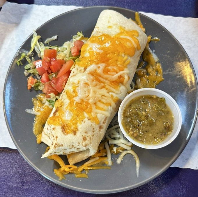 A breakfast burrito so perfectly constructed it deserves its own architectural award&mdash;with green chile sauce standing in for the ribbon-cutting ceremony.