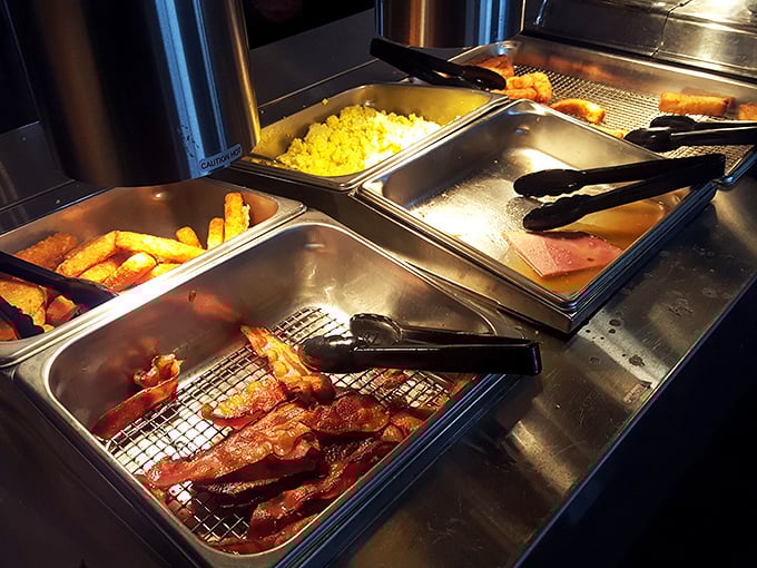 The breakfast bar&mdash;where bacon sizzles with purpose and eggs transform from humble ingredients into morning masterpieces. This is breakfast theater at its finest.