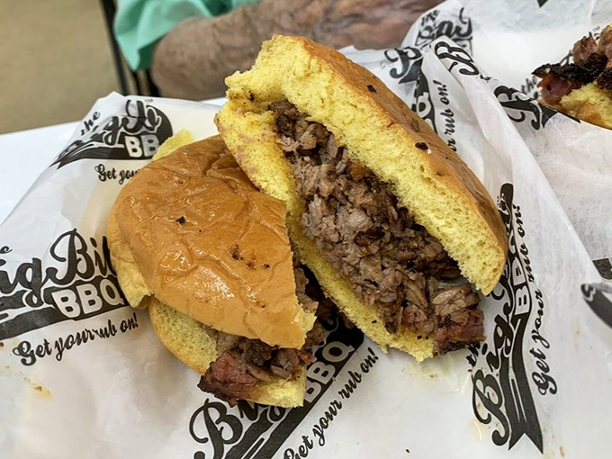 A brisket sandwich that makes other sandwiches question their life choices. The meat-to-bun ratio here is what mathematicians call "the golden proportion."
