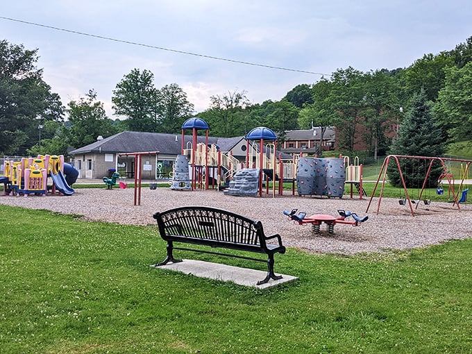 Burgess Park's playground equipment stands ready for grandkids' visits or adults who refuse to act their age.