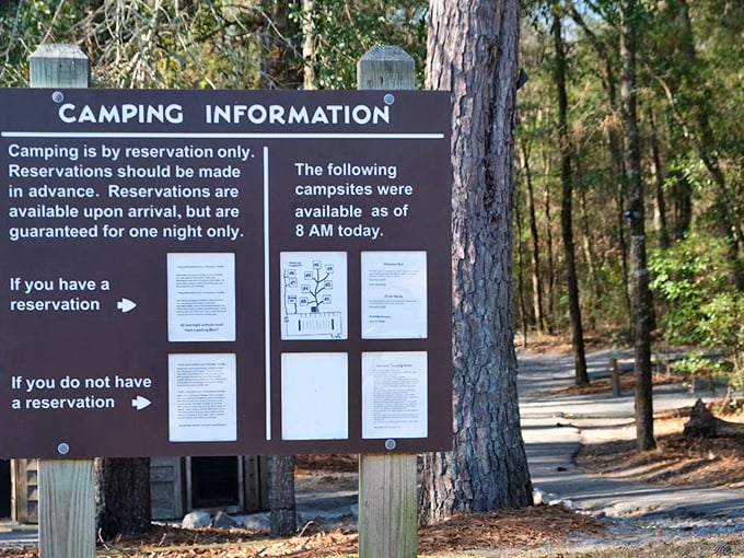The camping information board &ndash; where "no vacancy" is actually good news, meaning others have discovered this slice of paradise too.