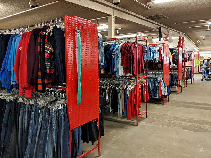 Denim heaven! The jeans section alone could clothe a small town, with every wash, cut, and era represented in this blue fabric wonderland.