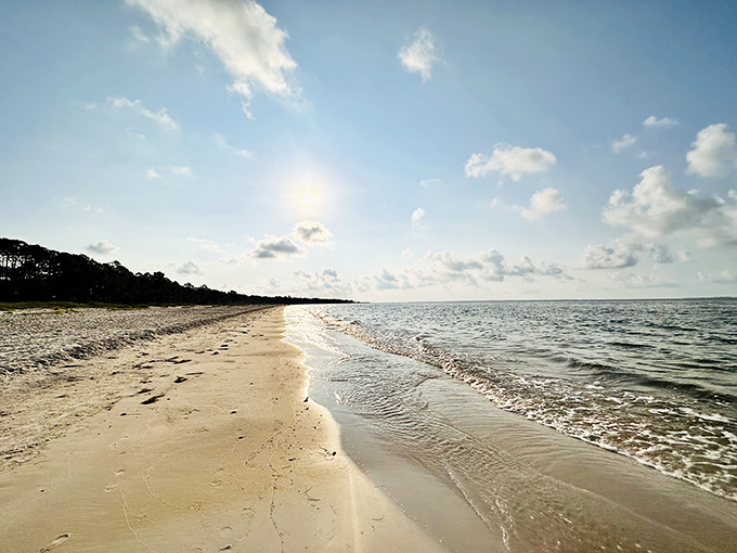 Carrabelle Beach delivers that rare combination &ndash; sand soft enough for bare feet and waves gentle enough that your beverage stays upright in its cup holder.