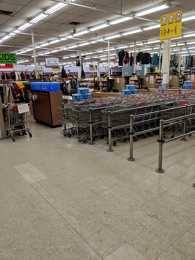 Shopping cart central: The starting line for retail athletes preparing to navigate aisles of possibility with strategic precision.