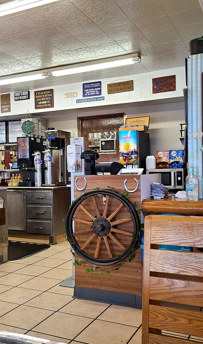 Wagon wheels and horseshoes aren't just decor&mdash;they're reminders that this is a place where hearty, trail-worthy meals are served daily.