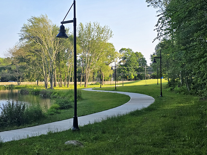 The Civic Triangle's winding paths and vintage lampposts create an evening stroll worthy of a Norman Rockwell painting.