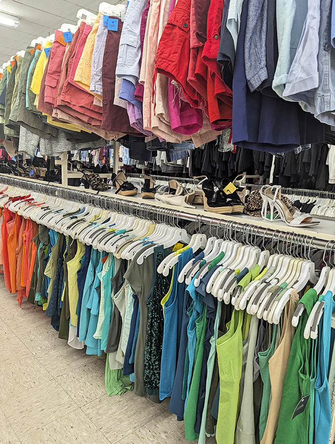 A rainbow of summer fashion awaits new adventures. These color-coordinated racks are like an artist's palette for your wardrobe.