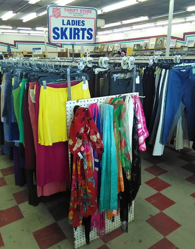 A kaleidoscope of colors marches down the aisle, each garment holding the promise of wardrobe reinvention.