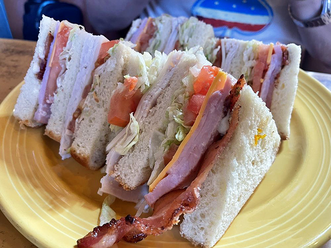 This club sandwich stands tall and proud, layers stacked with military precision and enough fillings to qualify as an architectural marvel.