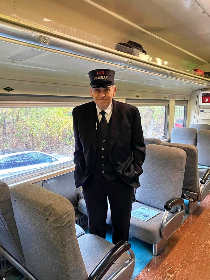 A uniformed conductor brings old-fashioned charm and expertise to every journey through these ancient mountains.