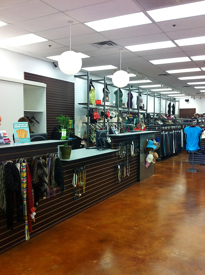 Clean, modern interiors that feel more boutique than bargain bin. The polished concrete floors have seen thousands of fashion transformations.