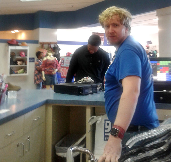 The moment of victory: purchases being weighed at checkout. That satisfying feeling when your mountain of finds costs less than a single retail store item.