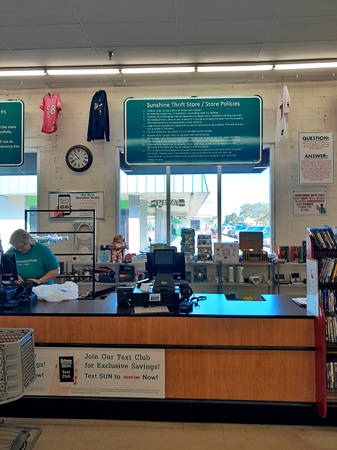The checkout counter, where treasures become yours. Join their text club and the thrifting magic continues long after you leave.
