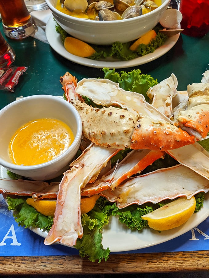 Alaska's seafood bounty on full display&mdash;king crab legs so impressive they make the butter dipping sauce seem like an unnecessary formality.