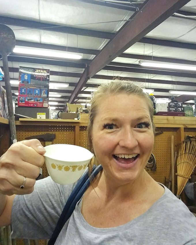The joy of discovery captured! Finding that perfect vintage teacup creates the kind of genuine excitement that makes antique hunting so addictive.