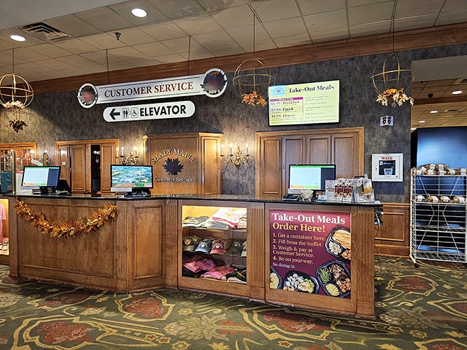 Command central for food happiness. The customer service area efficiently manages the crowds who flock here like pilgrims to a culinary mecca.