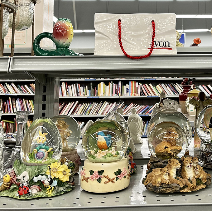 Snow globe sanctuary—where miniature worlds trapped in glass domes offer tiny escapes from reality for just a few dollars.