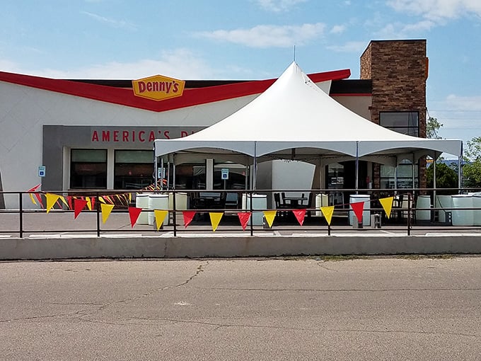 Even Denny's looks oddly festive here, because Silver City knows how to make every corner feel worth photographing.