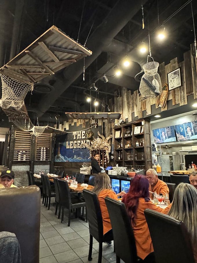 Diners lost in seafood bliss beneath fishing nets and weathered wood. The true Vegas jackpot isn't found at a slot machine&mdash;it's served on these plates.