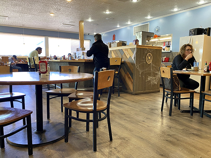 Morning rituals unfold as patrons settle in for their breakfast fix. That counter is basically Wyoming's version of a United Nations meeting place.