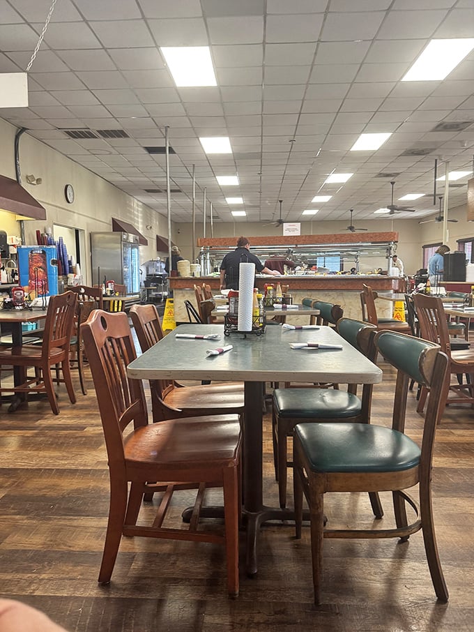 Empty tables never stay that way for long at Nelson's. The wooden chairs have supported generations of satisfied diners and their post-buffet food comas.