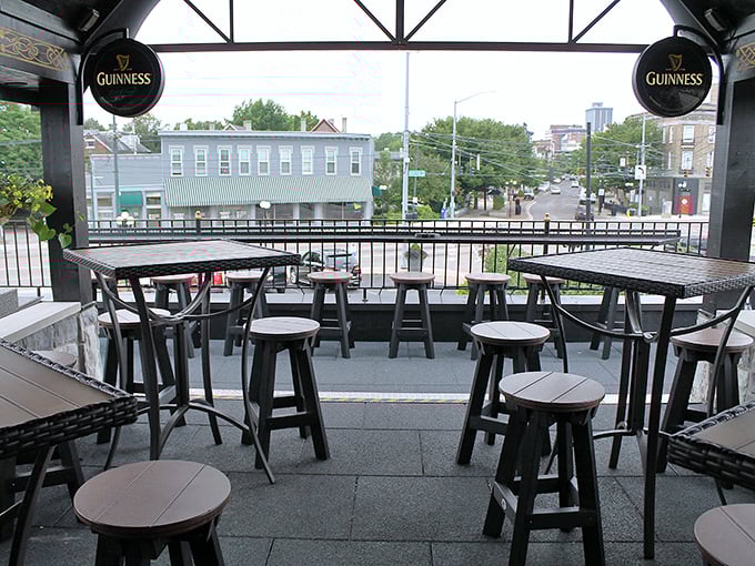 The outdoor patio offers Guinness-framed views of Dayton's historic Oregon District &ndash; perfect for people-watching while enjoying a pint on pleasant Ohio evenings.