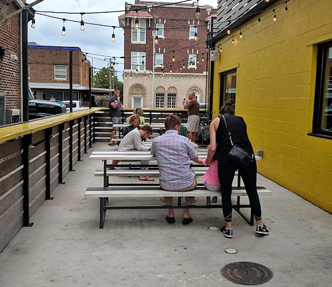 The outdoor patio extends the ice cream experience beyond four walls into fresh air and neighborhood atmosphere.