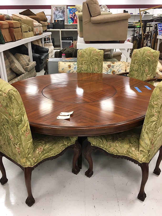 This dining set with floral chairs could host your next dinner party with vintage charm. Just add friends and food!
