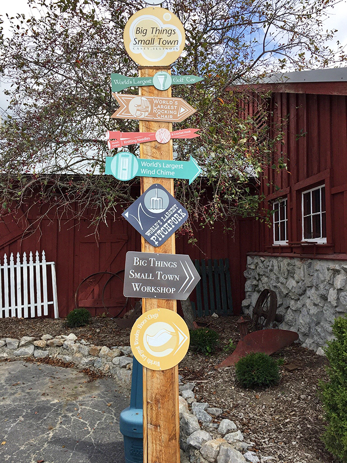 Casey's "Big Things in a Small Town" directional sign reveals there's more than one reason to exit the interstate in this quirky Illinois community.