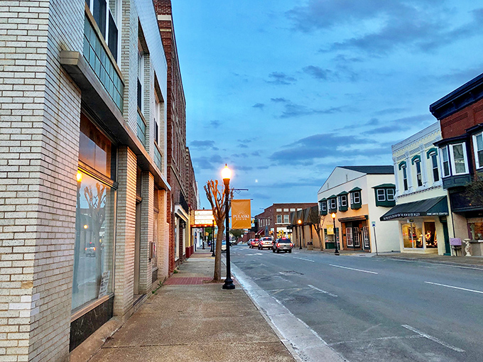 Twilight transforms downtown Pulaski into a Norman Rockwell painting come to life, where streetlights cast a gentle glow on brick facades and unhurried sidewalks.