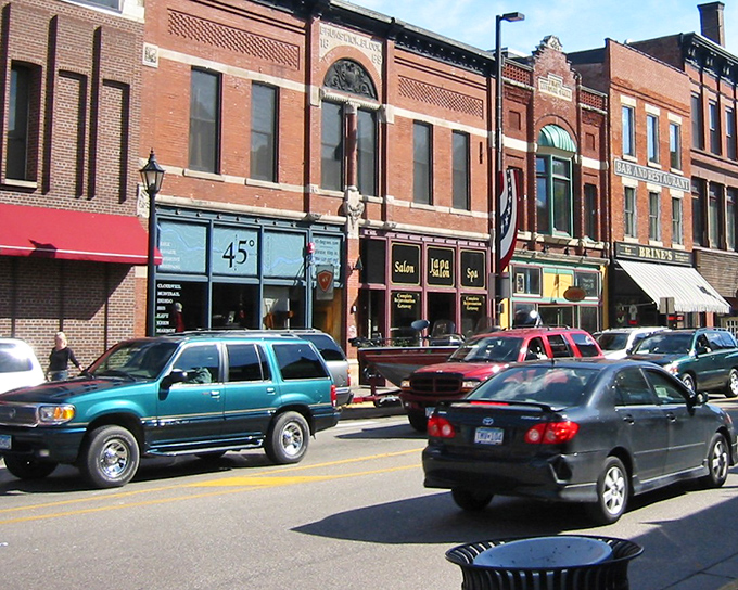 Downtown Stillwater buzzes with pedestrians crossing at Nelson Street&mdash;a scene that belongs equally in a tourism brochure or a Norman Rockwell painting.
