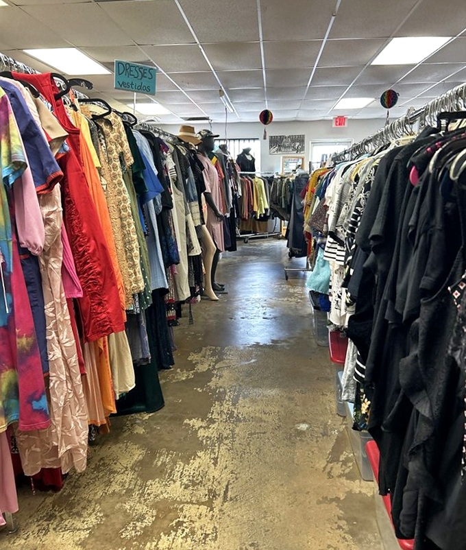 Walking this aisle feels like time-traveling through fashion history, with vintage formal wear rubbing shoulders with last season's casual trends.