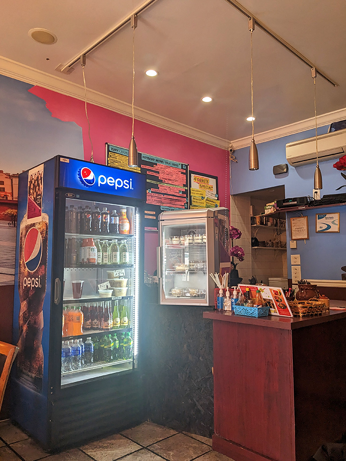 The drinks area beckons with cold beverages and sweet temptations, because every great meal deserves the perfect accompaniment.