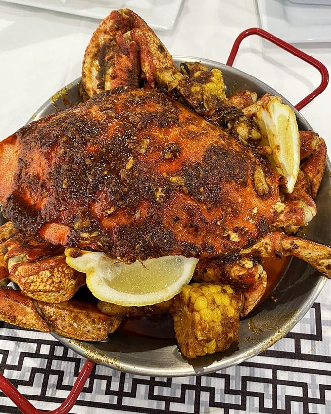 Dungeness crab, the heavyweight champion of the seafood world. This spice-crusted beauty is worth every bit of the shell-cracking effort.