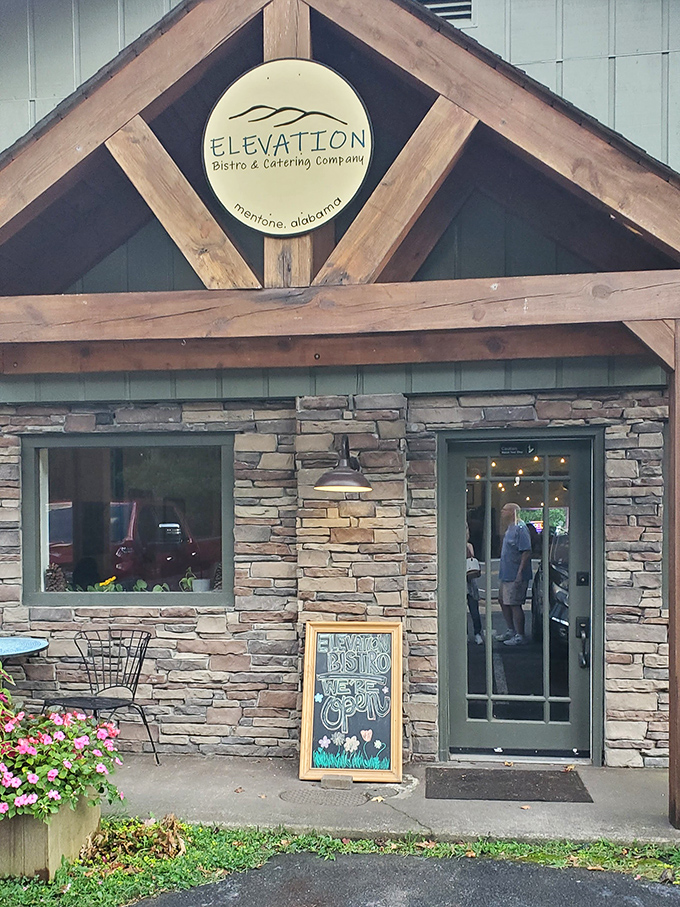 Elevation Bistro's stone façade and wooden beams promise sophisticated mountain dining without pretension.