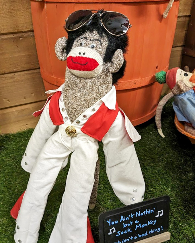 "You ain't nothin' but a sock monkey" croons this Elvis-inspired creation, complete with sunglasses and a jumpsuit that would make The King proud.