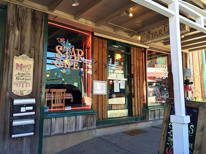 The entrance promises what's inside: honest food, cold drinks, and a temporary escape from your diet resolutions.