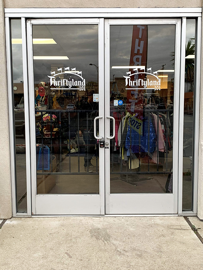 The gateway to affordable magic. Thriftyland101's understated entrance belies the technicolor wonderland waiting just beyond those glass doors.