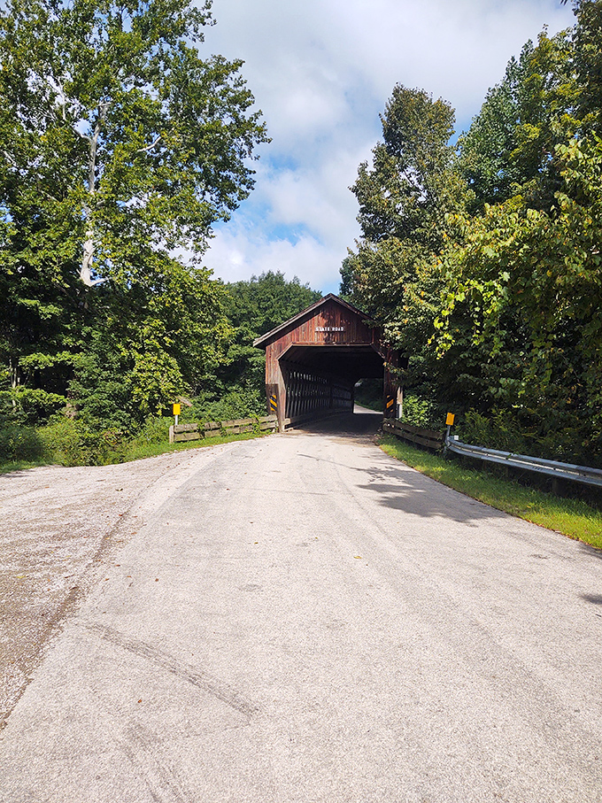 The approach view gives you that perfect anticipation moment. The bridge waits patiently, as it has for over a century.