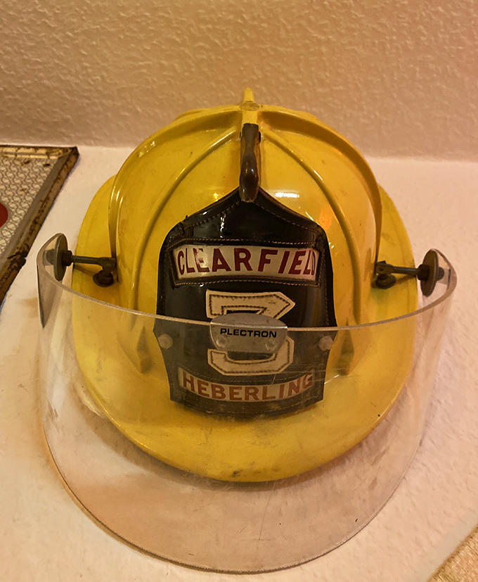 A piece of Clearfield history preserved – this firefighter's helmet once protected those who ran toward danger while others ran away.