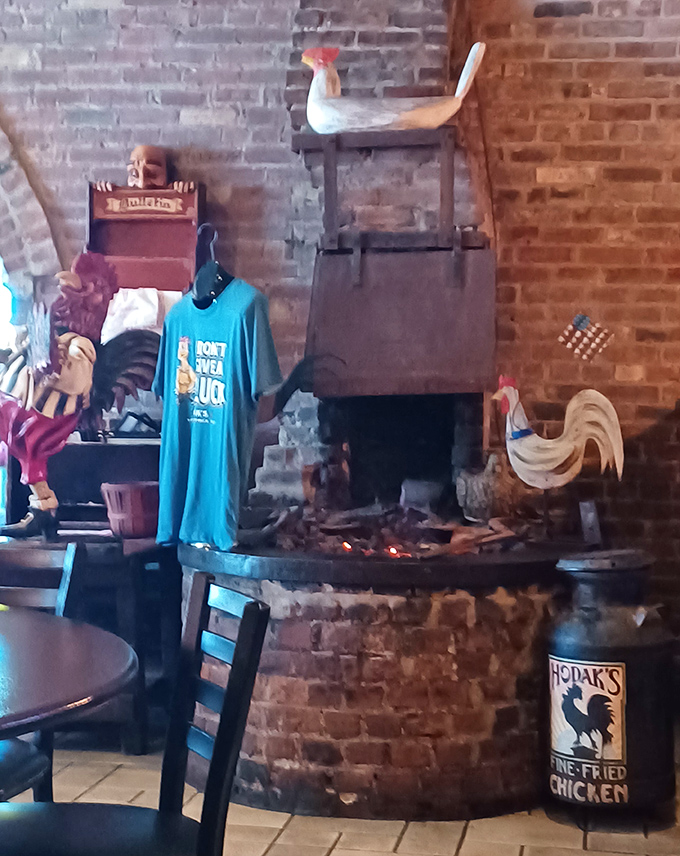 That's not just decoration—it's a shrine to comfort food. The rooster motif reminds you that at Hodak's, chicken isn't just a menu item, it's a way of life.