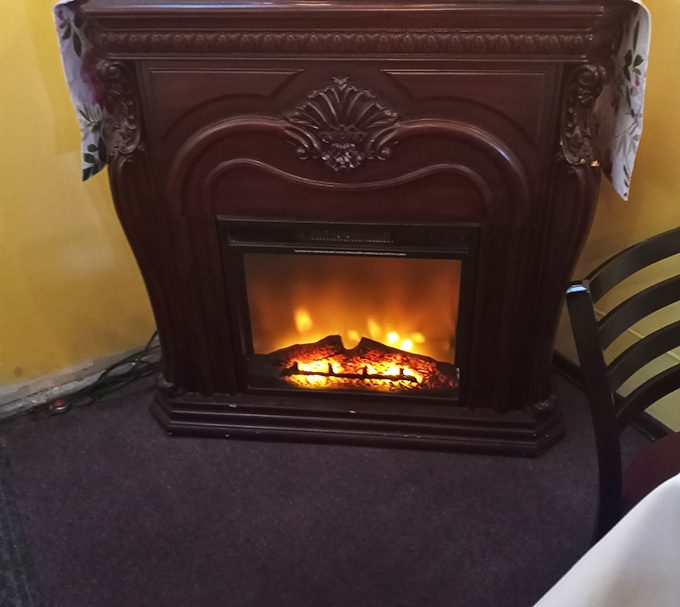 The fireplace adds a touch of warmth and nostalgia to the dining experience, like eating at your favorite aunt's house&mdash;if she were an amazing cook.