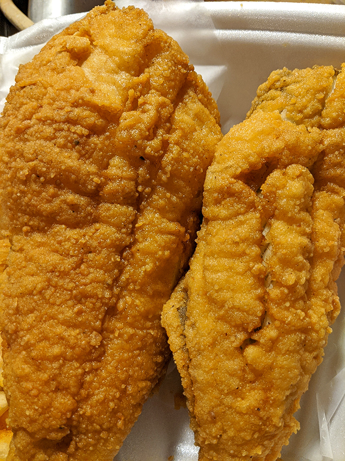 Fried flounder fillets with the perfect golden ratio of crispy coating to flaky white meat. The ocean’s finest in landlocked, breaded glory.