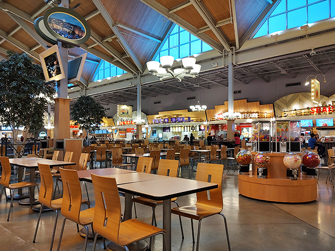 The food court&mdash;that magical realm where diet plans go on vacation. High ceilings and natural light make calorie consumption seem almost virtuous.