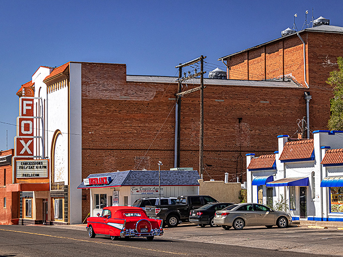 The Fox Theatre's vintage marquee stands as a beacon of entertainment in a digital world, promising movie magic without subscription fees or buffering.