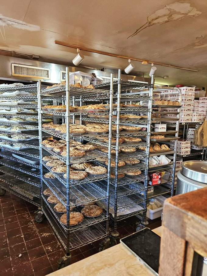 Pie paradise! Each rack holds someone's future food memory &ndash; the dessert they'll be telling their friends about for years.